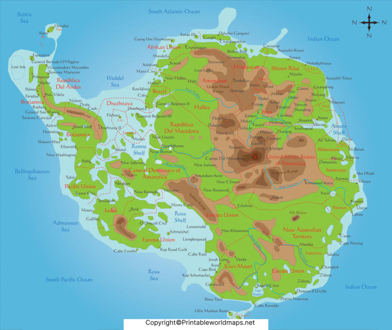 Printable Antarctica Physical Map | Map of Antarctica Physical ...
