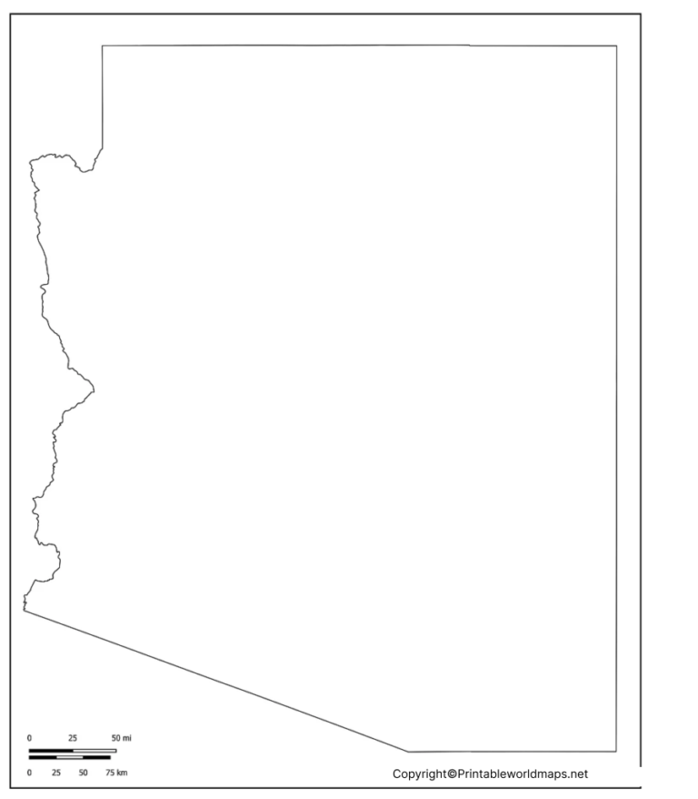 Arizona Outline Map – Blank Map of Arizona [PDF] - Printable World Maps
