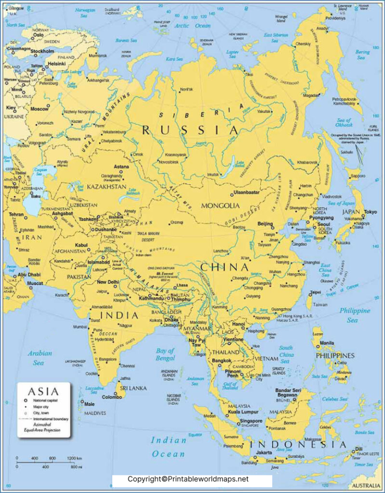 Labeled Map of Asia with Countries in PDF - Printable World Maps