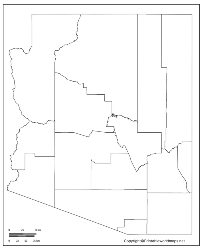 Arizona Outline Map – Blank Map of Arizona [PDF] - Printable World Maps