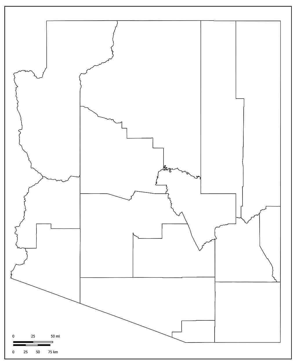 Arizona Outline Map – Blank Map of Arizona [PDF] - Printable World Maps