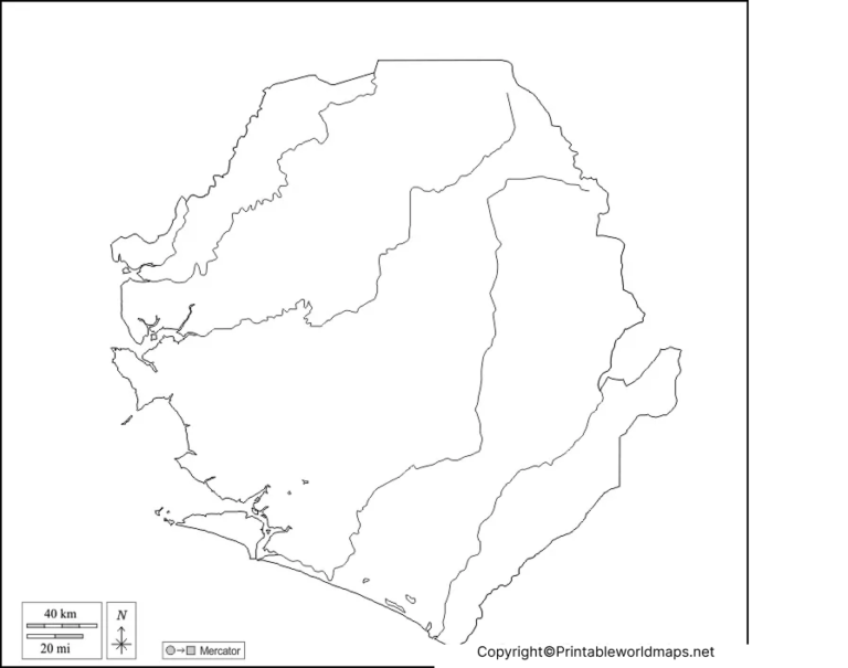 Printable Blank Map of Sierra Leone -Outline Transparent Map ...
