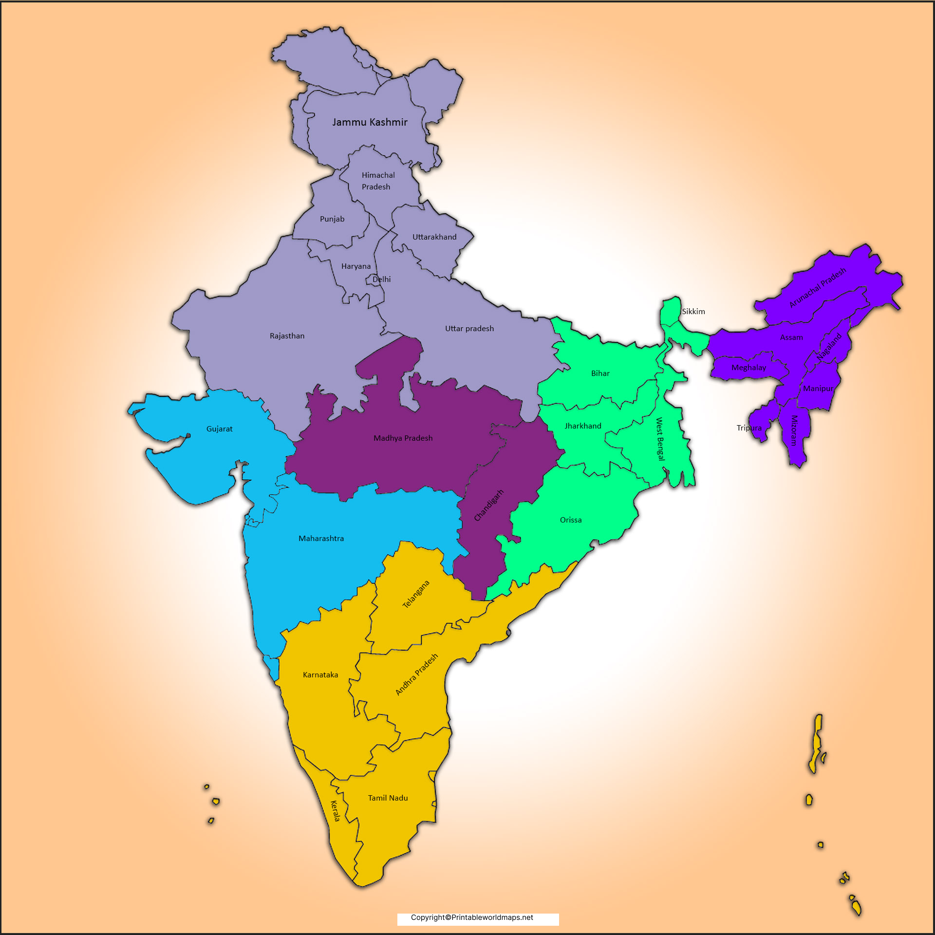 Labeled India Map with States, Capital, and Cities - Printable World Maps