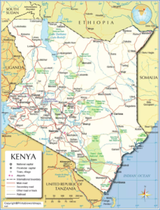 Labeled Map of Kenya with States and Cities