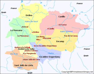 Labeled Map of Andorra with States, Capital & Cities - Printable World Maps
