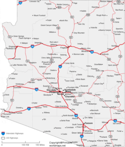 View the Labeled Map of Arizona with Capital & Cities