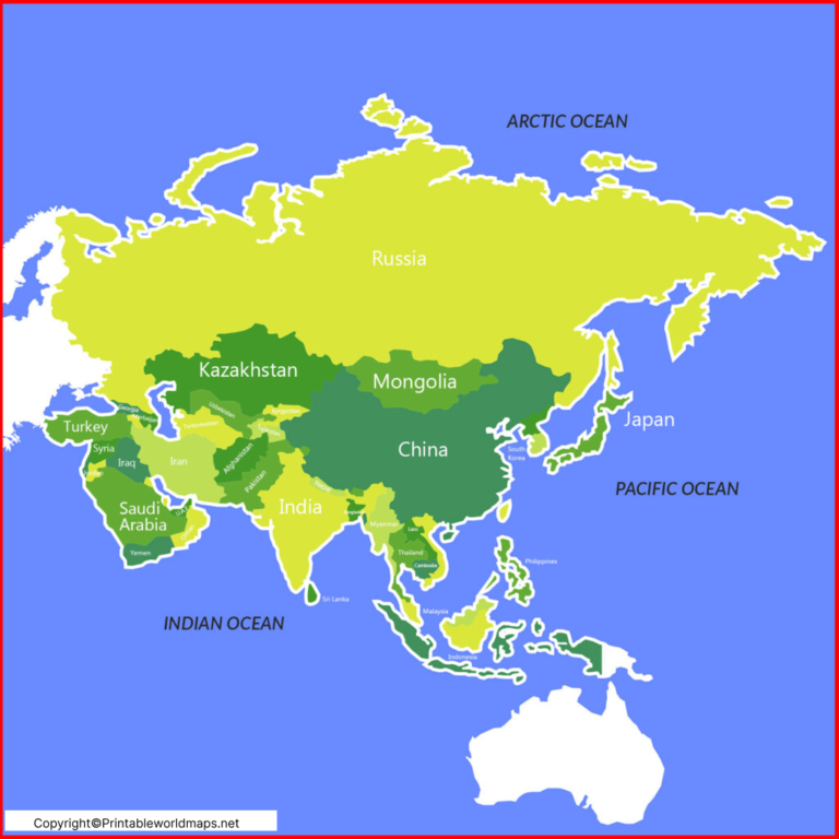 Labeled Map of Asia with Countries in PDF - Printable World Maps