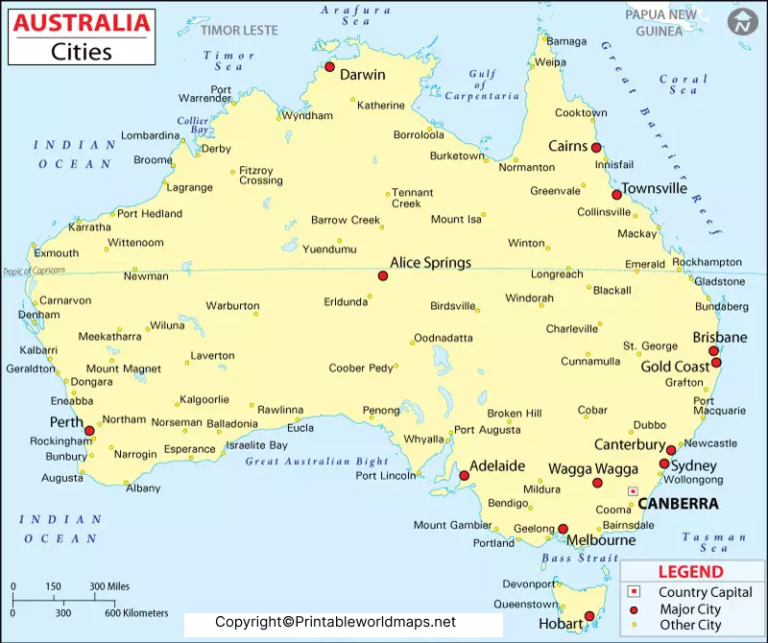 Labeled Map of Australia with States, Capital and Cities - Printable ...