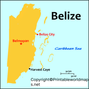 Labeled Map of Belize with States, Capital & Cities - Printable World Maps