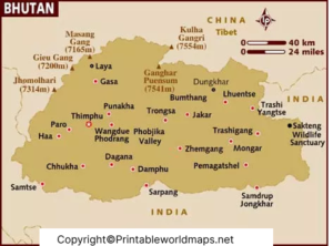 Labeled Map of Bhutan with States, Capital & Cities - Printable World Maps
