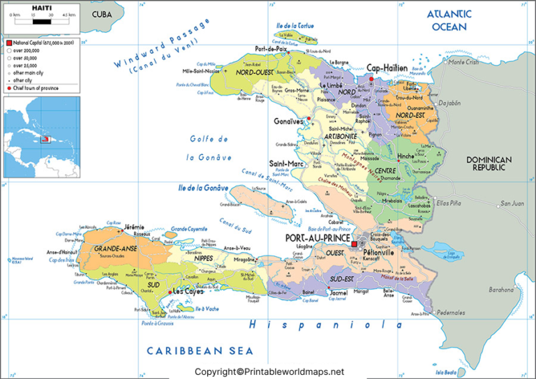 Labeled Map of Haiti with States, Cities & Capital - Printable World Maps