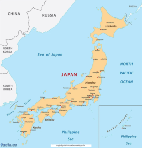 Labeled Map of Japan with States and Cities