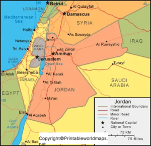 Labeled Map of Jordan with States, Capital & Cities - Printable World Maps