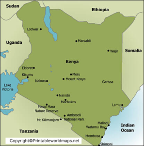 Labeled Map of Kenya with States and Cities