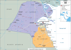 Labeled Map of Kuwait with States and Cities Details