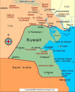 Labeled Map of Kuwait with States and Cities Details