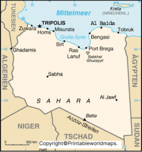 Labeled Map of Libya with States and Capital Cities