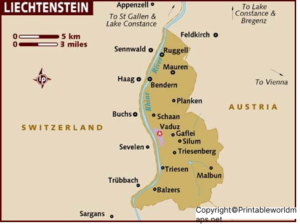 Labeled Map of Liechtenstein with States and Cities