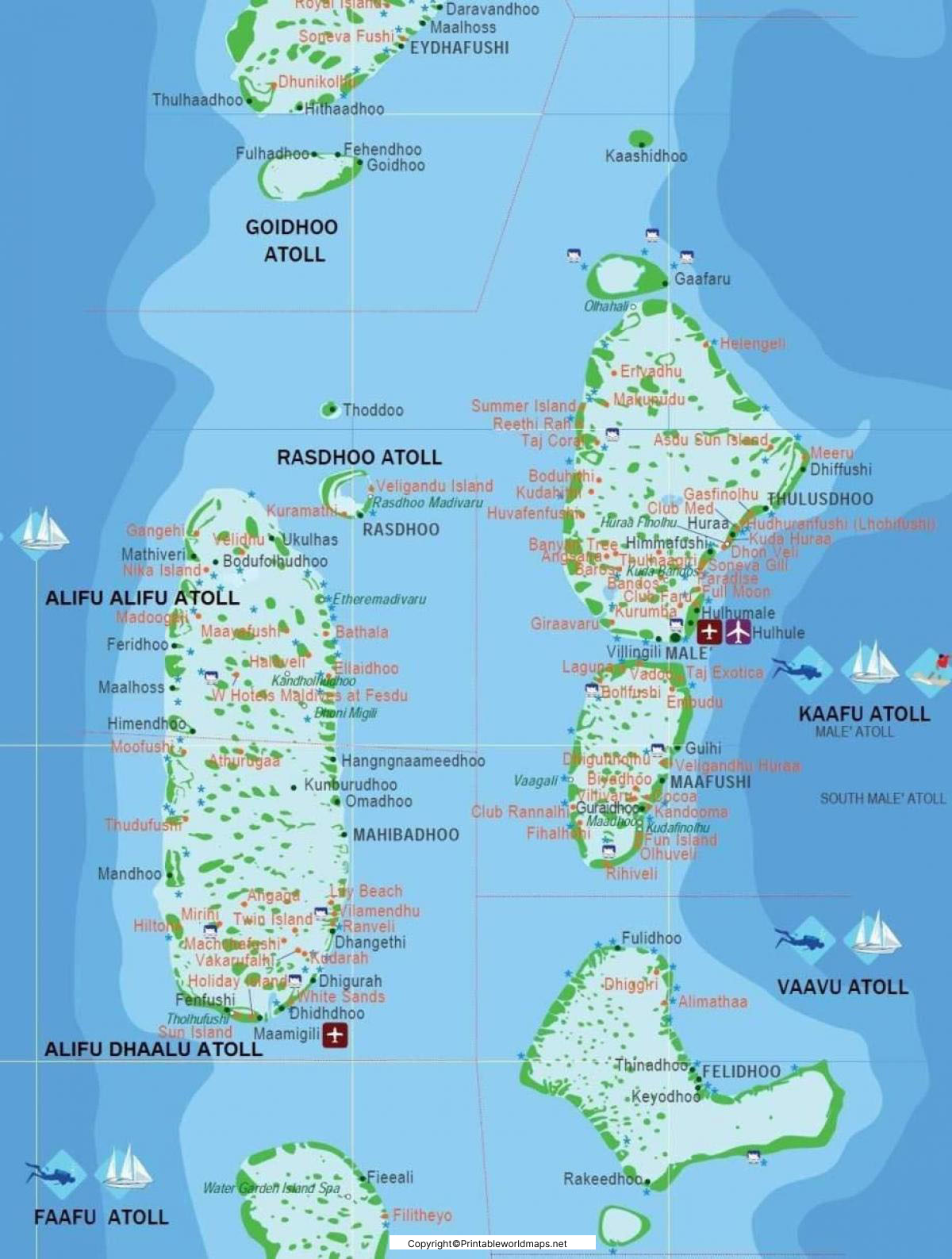Labeled Map of Maldives with States and Capital Cities