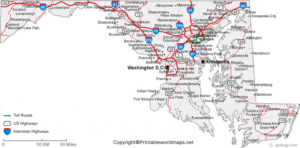 Labeled Map of Maryland with States, Capital & Cities - Printable World ...