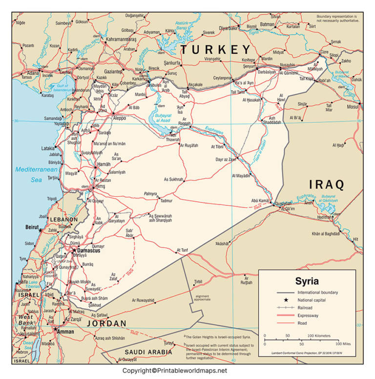 Labeled Map of Syria with States and Cities for Study