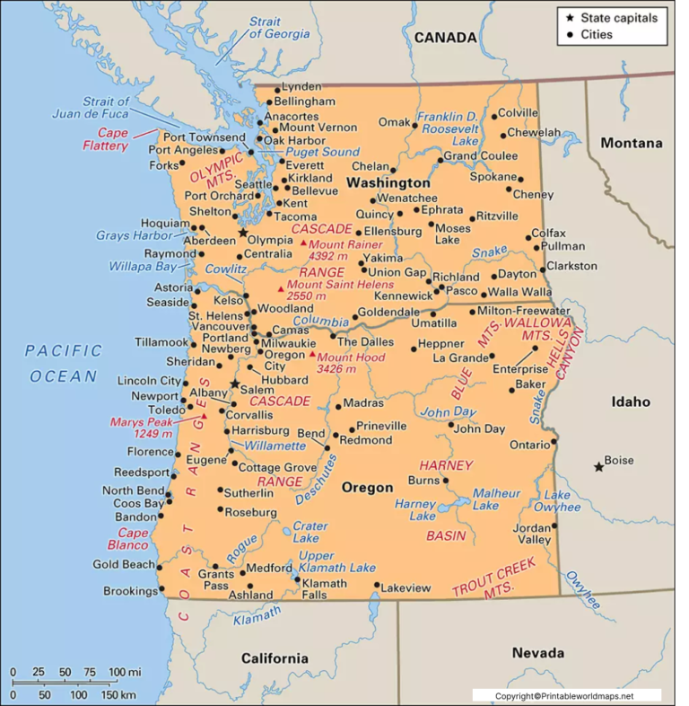 Labeled Map of Oregon with Capital & Cities - Printable World Maps