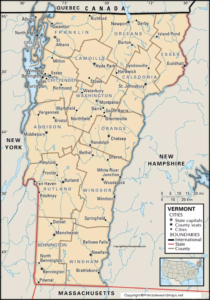 Labeled Map of Vermont with Capital & Cities - Printable World Maps