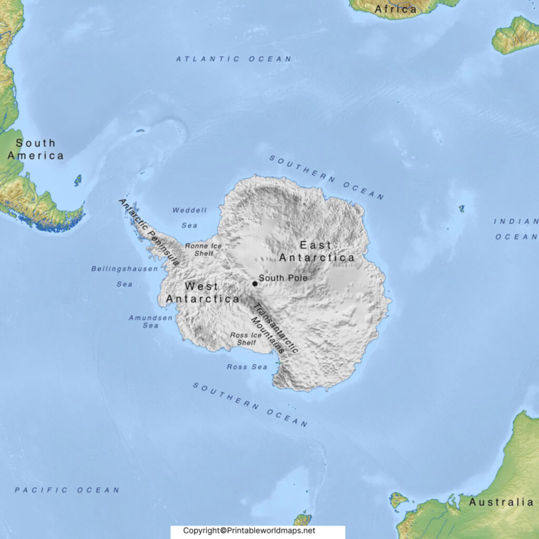 Printable Antarctica Physical Map | Map of Antarctica Physical ...