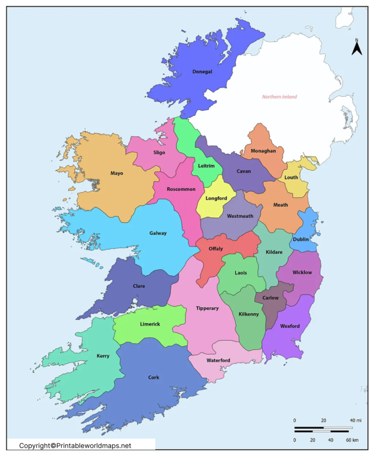 Printable Ireland Map – Map of Ireland with Counties [PDF] - Printable ...