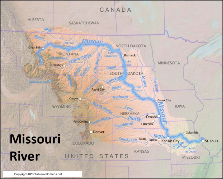 Missouri River Map | Map of Missouri River Location - Printable World Maps