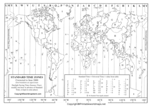 Download Free Printable World Time Zone Map in PDF