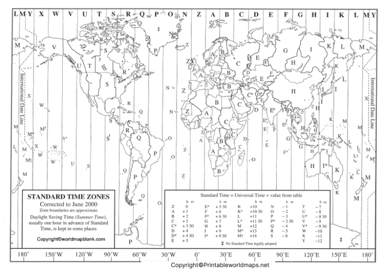 Download Free Printable World Time Zone Map in PDF