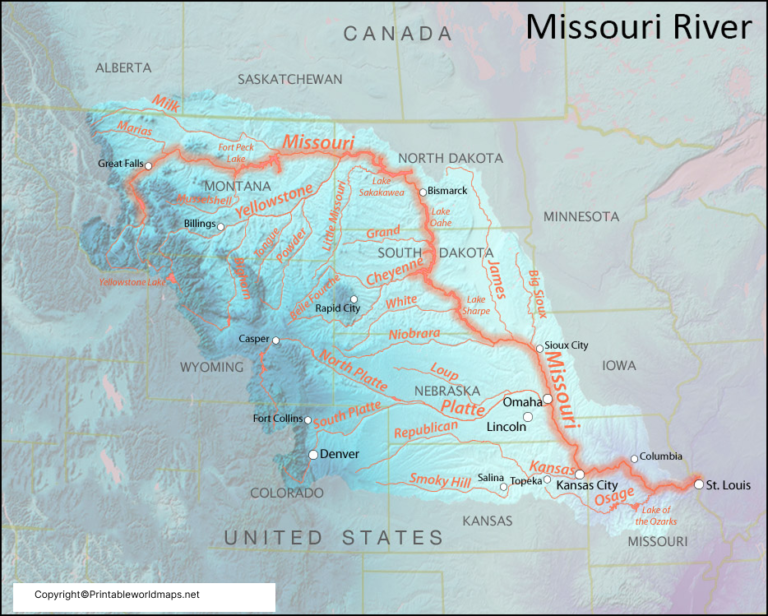Missouri River Map | Map of Missouri River Location - Printable World Maps