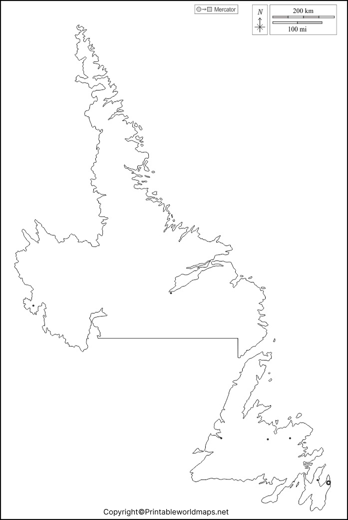 Printable Blank Map of Newfoundland and Labrador for Study