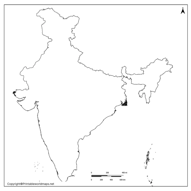 Blank Map of India – Printable Outline Map of India [PDF] - Printable ...