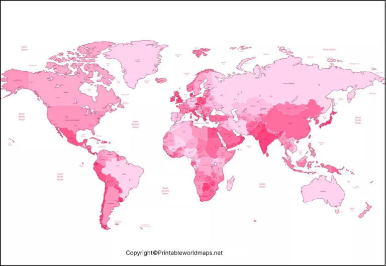 Pink World Map Poster | Pink Map of World - Printable World Maps