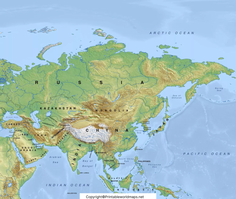 Printable Asia Physical Map | Map of Asia Physical - Printable World Maps