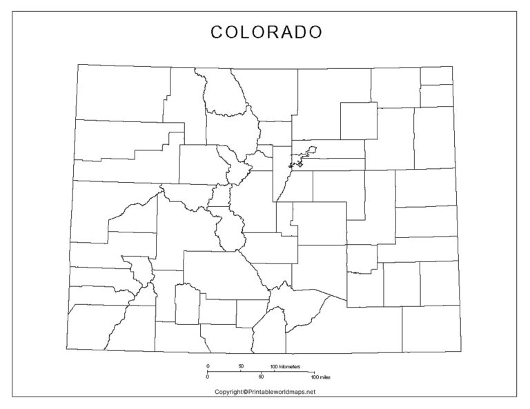 Printable Blank Map of Colorado - Outline