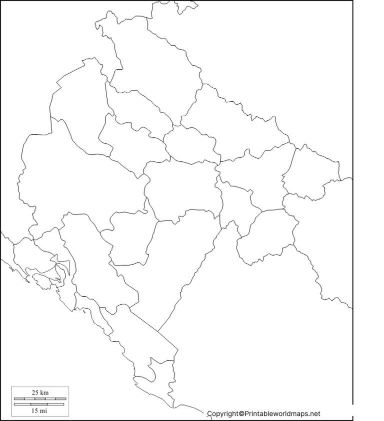 Printable Blank Map of Montenegro – Outline, Transparent Map - Printable World Maps