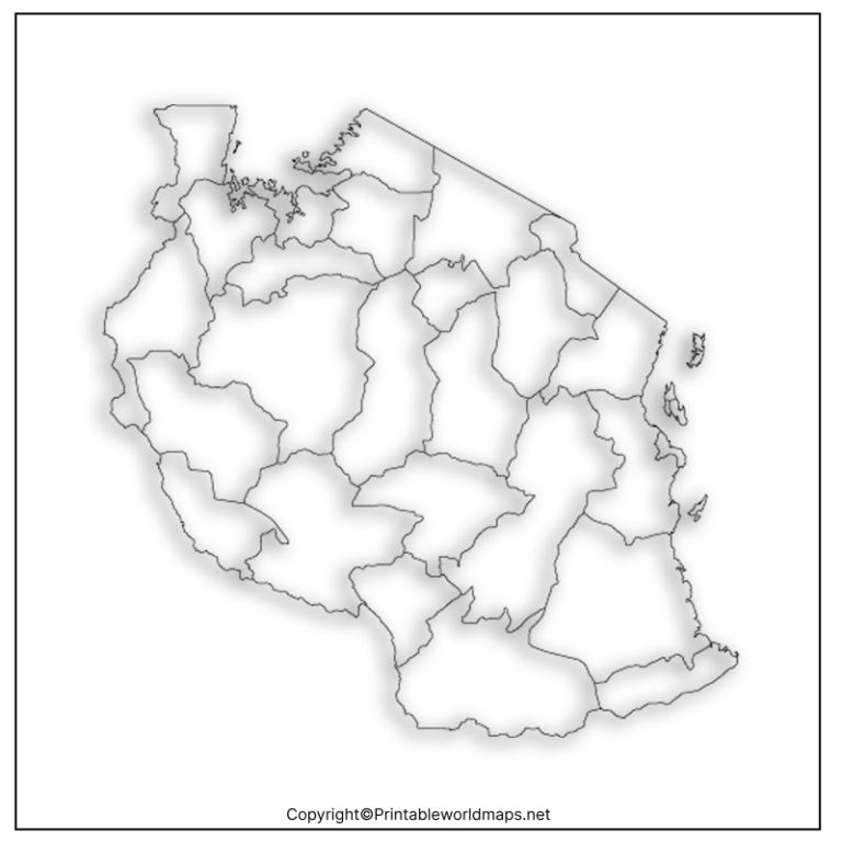Printable Blank Map of Tanzania – Outline, Transparent map - Printable ...