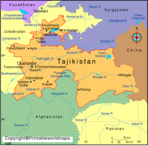 Labeled Map of Tajikistan with States, Cities & Capital - Printable ...