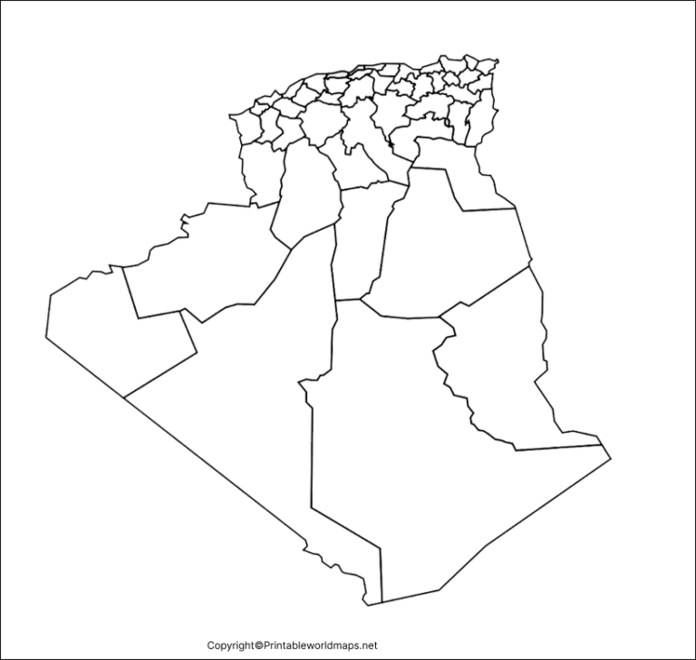 Printable Blank Map of Algeria – Outline for Geography Study