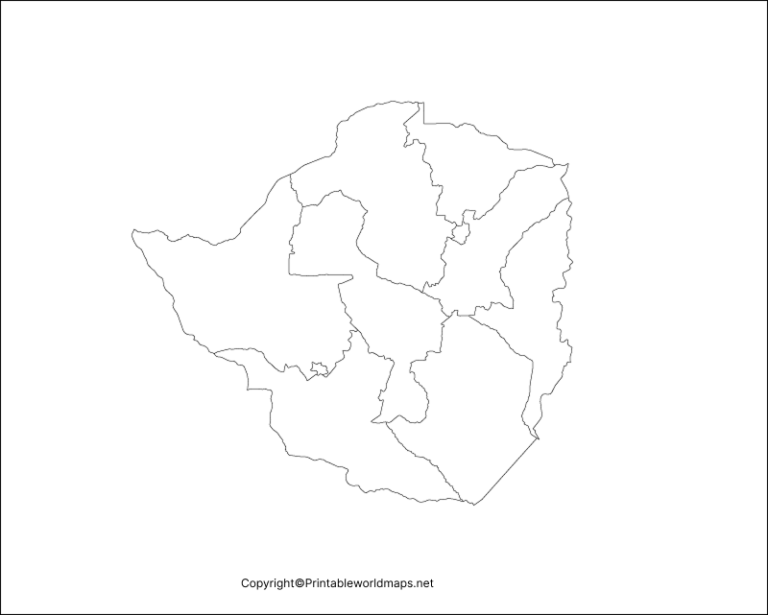 Printable Blank Map of Zimbabwe for Geography Study