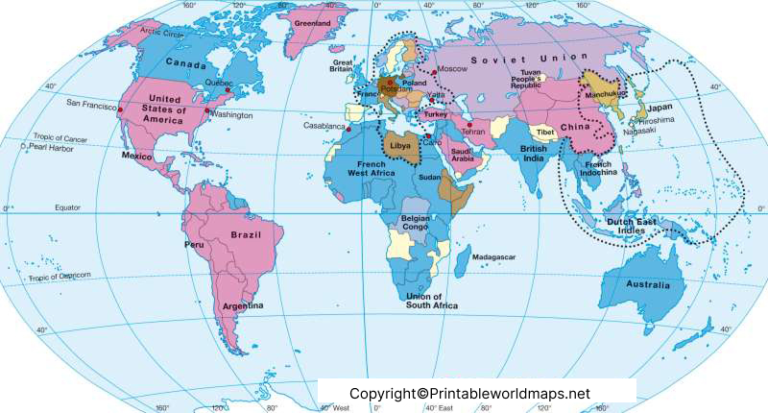 World Map 1939 Political Labeled Printable in PDF - Printable World Maps