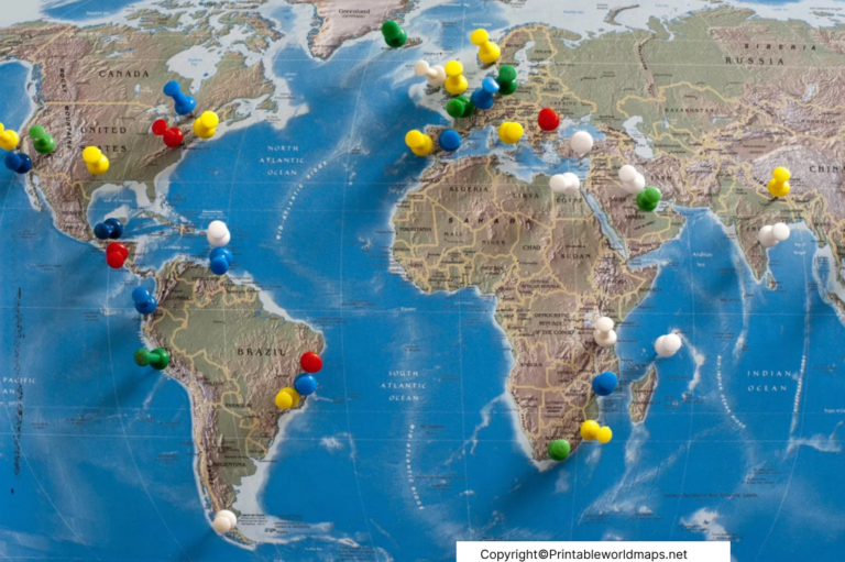 World Map with Pins To Mark Travels in PDF - Printable World Maps