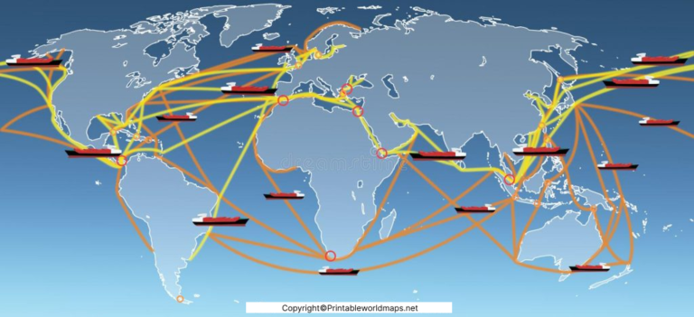 World Shipping Routes Map with Ports – Download PDF Now