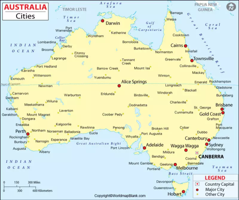 Labeled Map of Australia with States, Capital and Cities - Printable ...