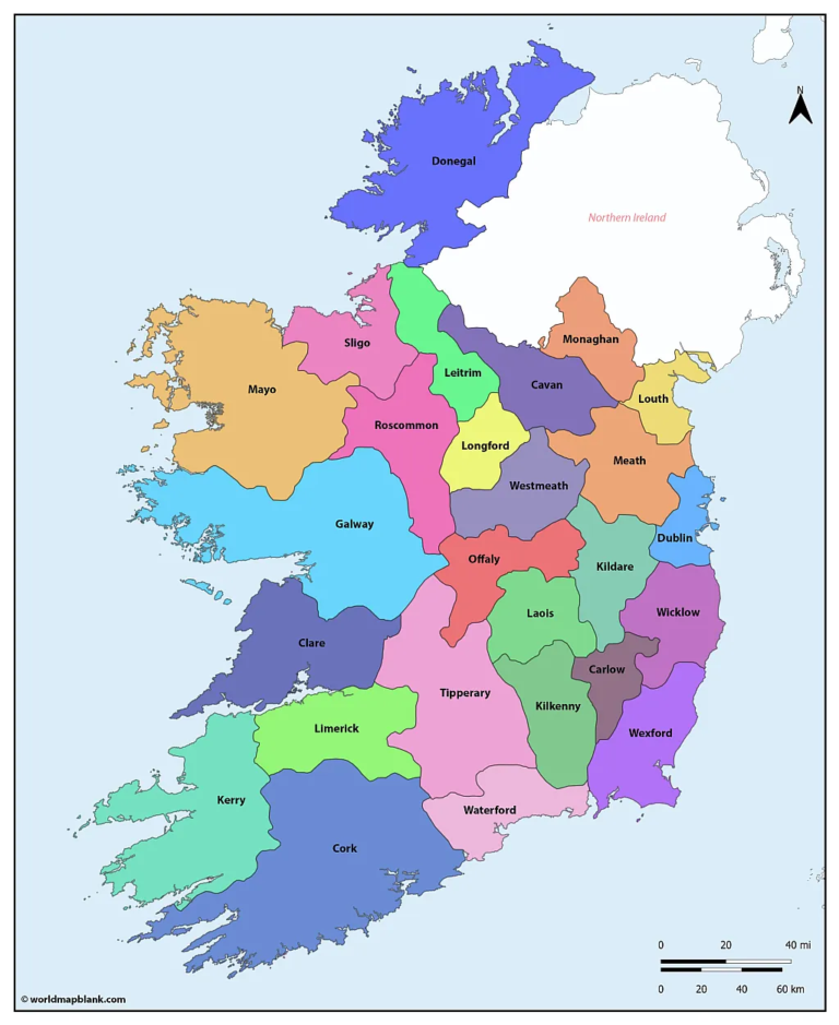Printable Ireland Map – Map of Ireland with Counties [PDF] - Printable ...