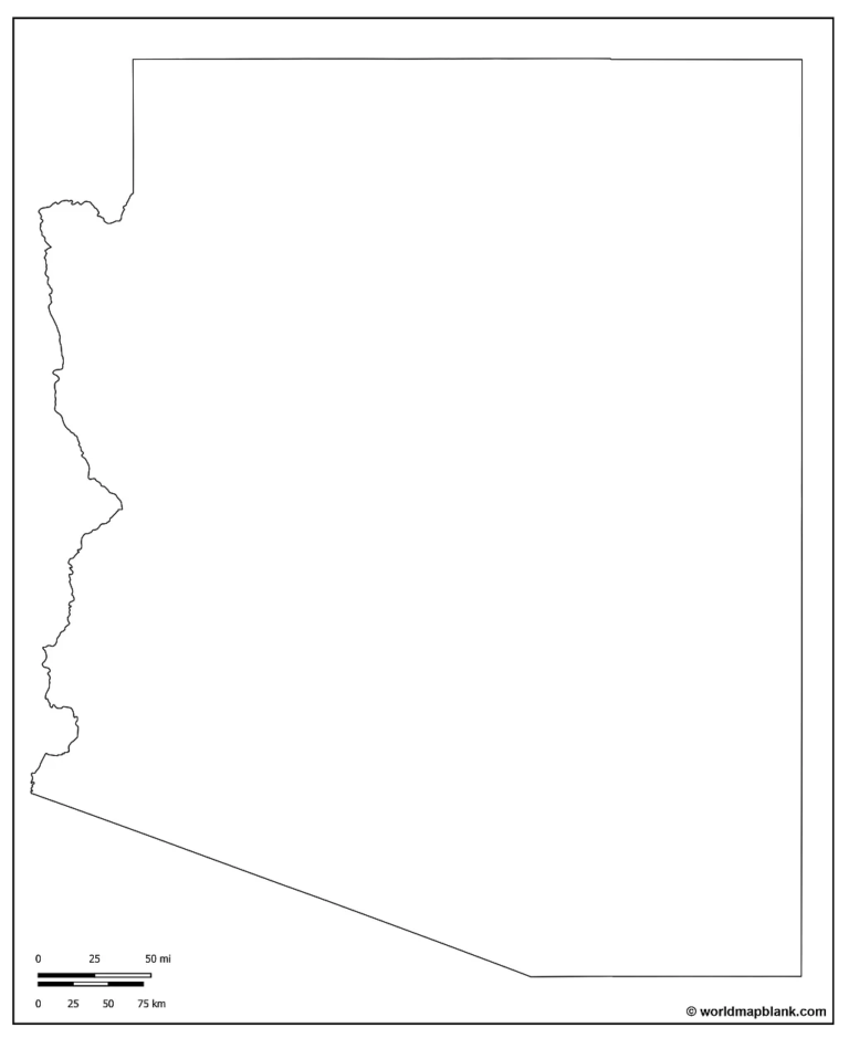 Arizona Outline Map – Blank Map of Arizona [PDF] - Printable World Maps