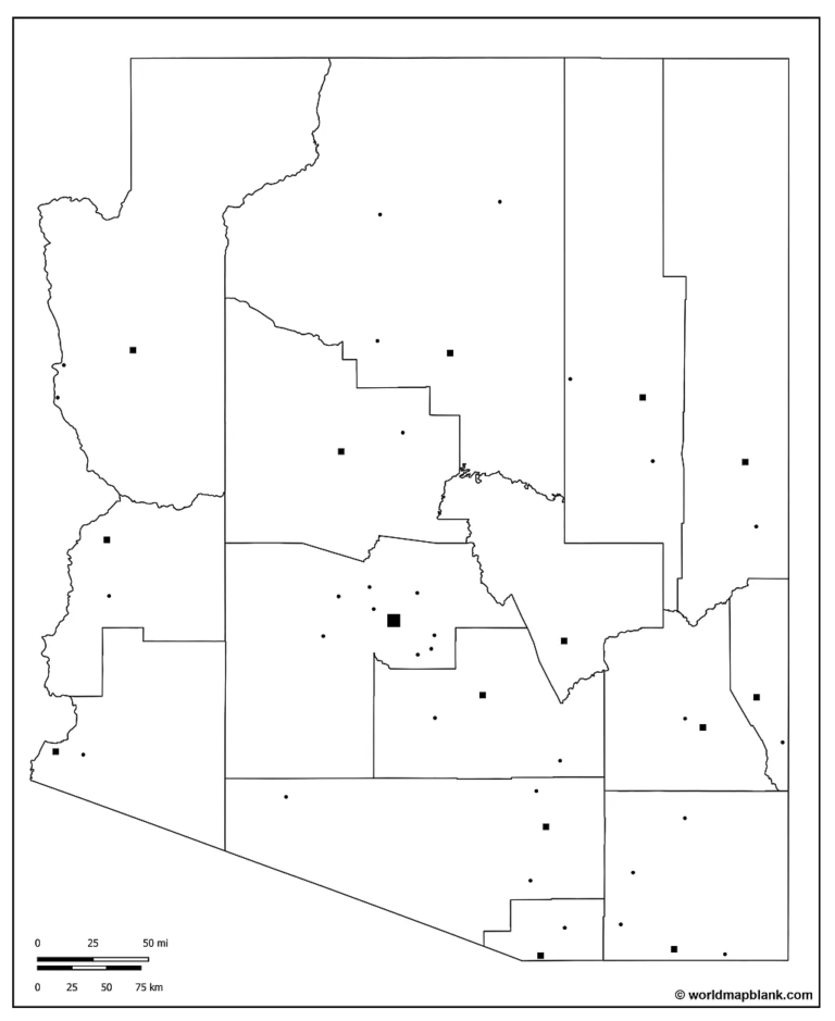 Arizona Outline Map – Blank Map of Arizona [PDF] - Printable World Maps
